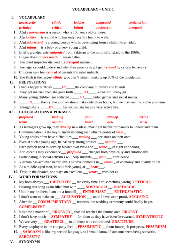 Vocabulary and Grammar Overview | PDF | Adolescence