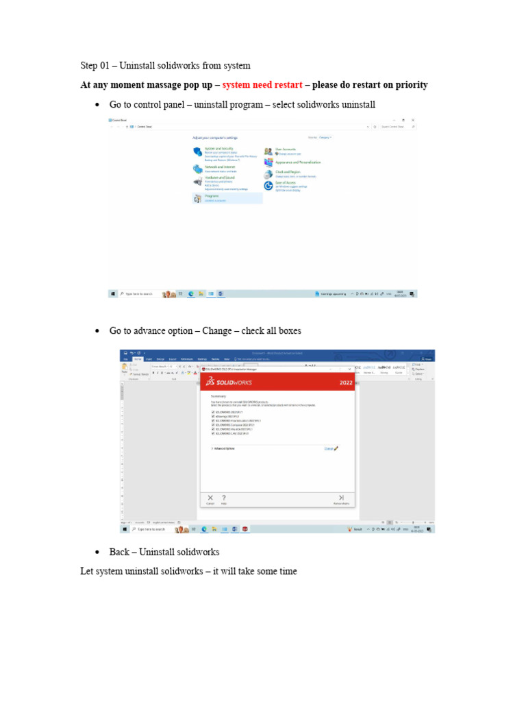 SOP - Solidworks Uninstall | PDF