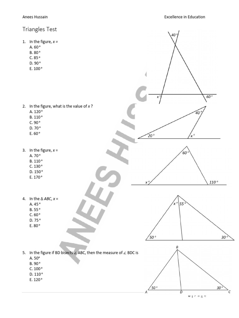 Triangle Test Questions | PDF | Elementary Mathematics | Euclidean Geometry
