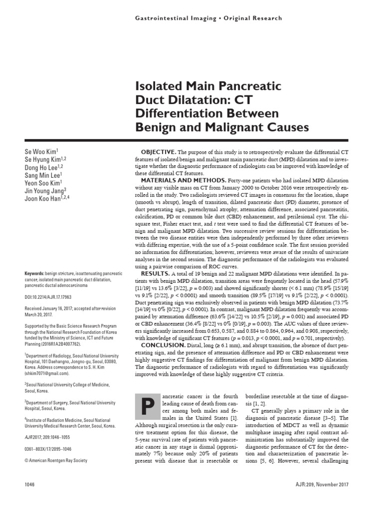 Isolated Main Pancreatic Duct Dilatation CT Differentiation Between ...
