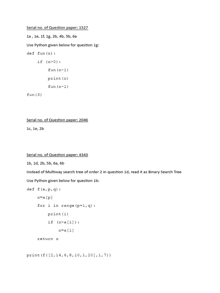 Data Structure PYQ Serial No PDF | PDF