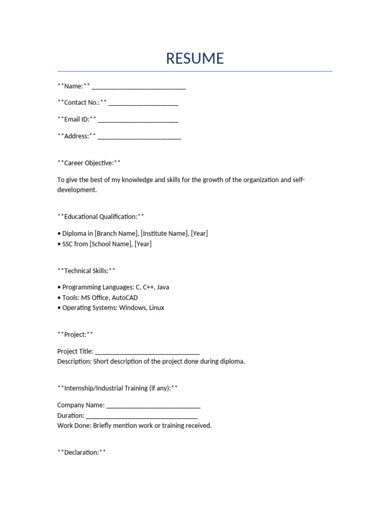 Fresher Polytechnic Resume Format | PDF