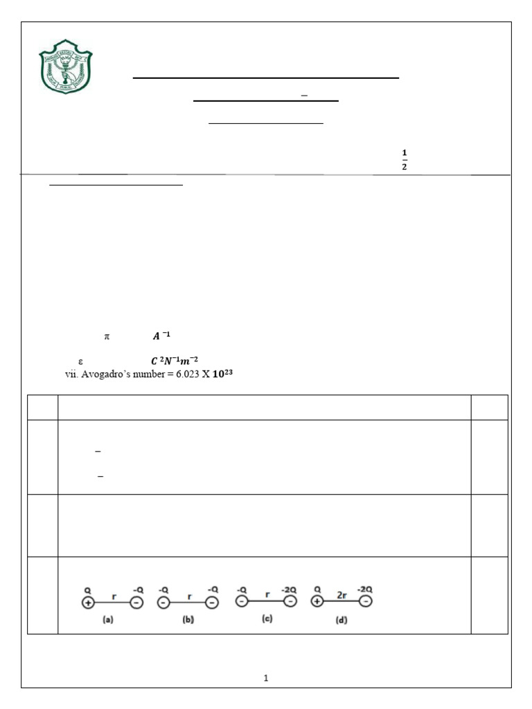 G12 UT1 Set2 QP 2024-2025 | PDF | Capacitance | Optics