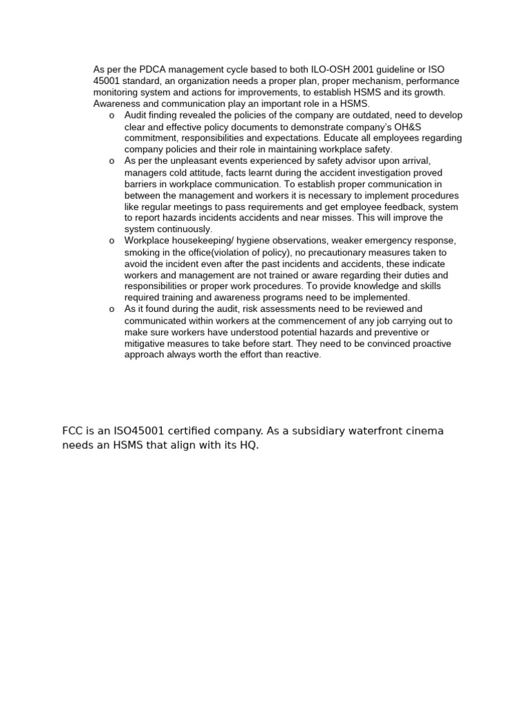 As Per The PDCA Management Cycle Based To Both ILO | PDF