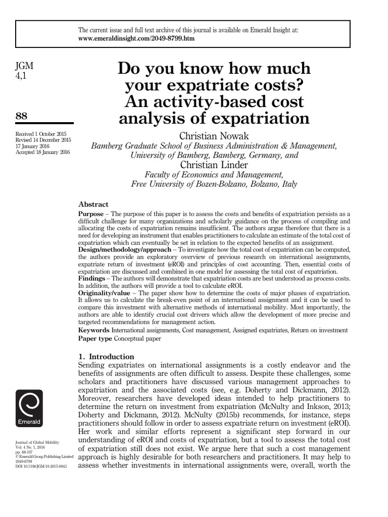 Expatriate Cost Analysis Tool | PDF | Cost Of Living | Cost–Benefit ...