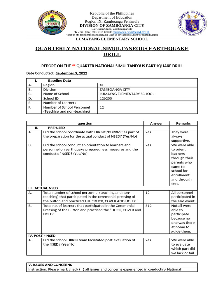 Zamboanga City Earthquake Drill Report | PDF