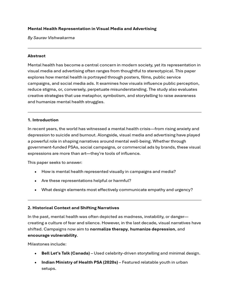 Mental Health Representation in Visual Media and Advertising | PDF ...