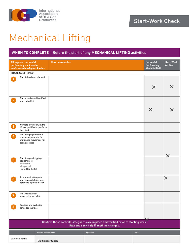 SWC - Mechanical Lifting Check List | PDF | Safety