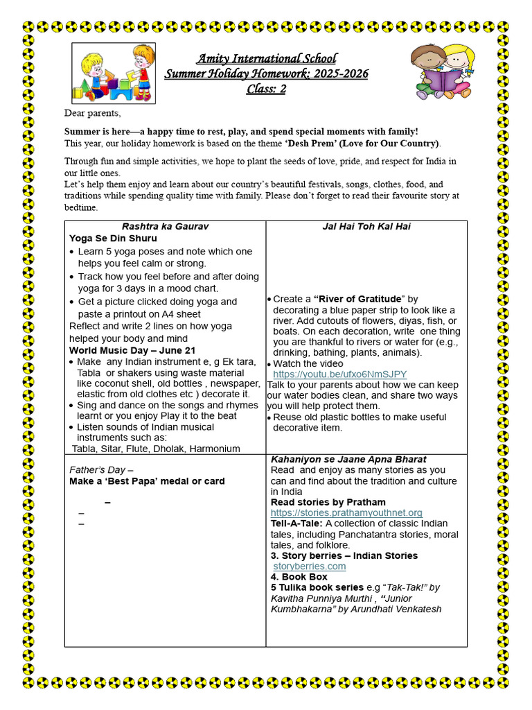 310a7 - Holiday Homework - Grade 2 25-26 | PDF
