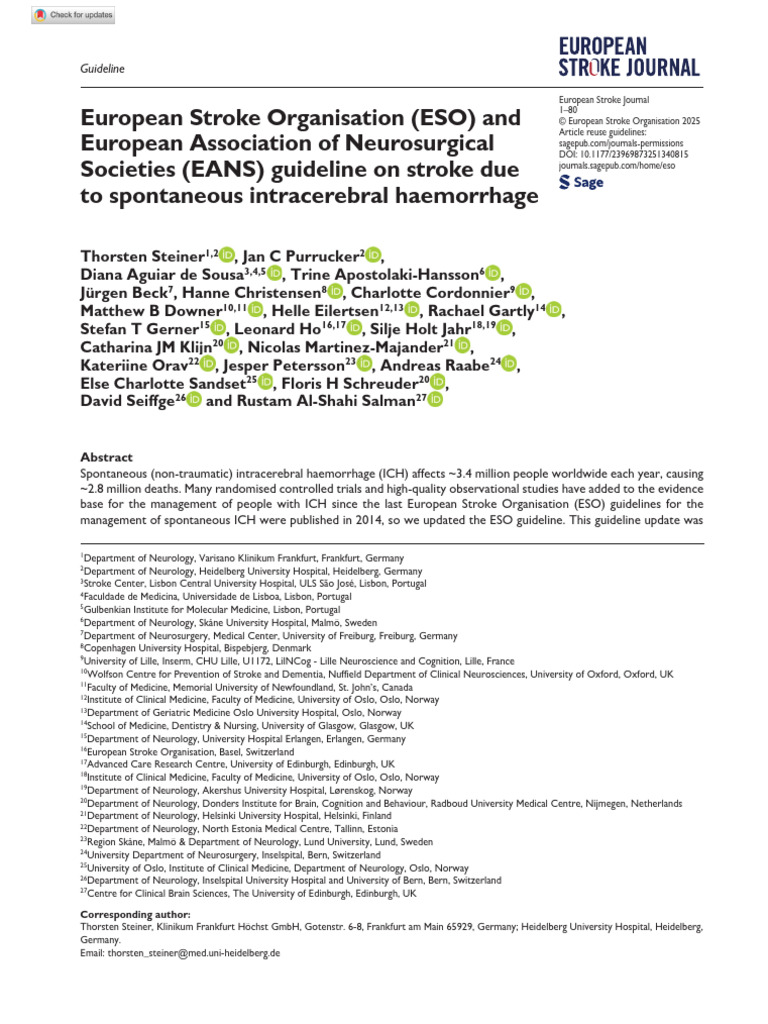 Updated ESO Guidelines on ICH Management | PDF | Stroke | Meta Analysis
