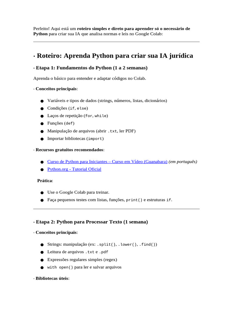 Aprenda Python para IA Jurídica no Colab | PDF | Python (linguagem de ...