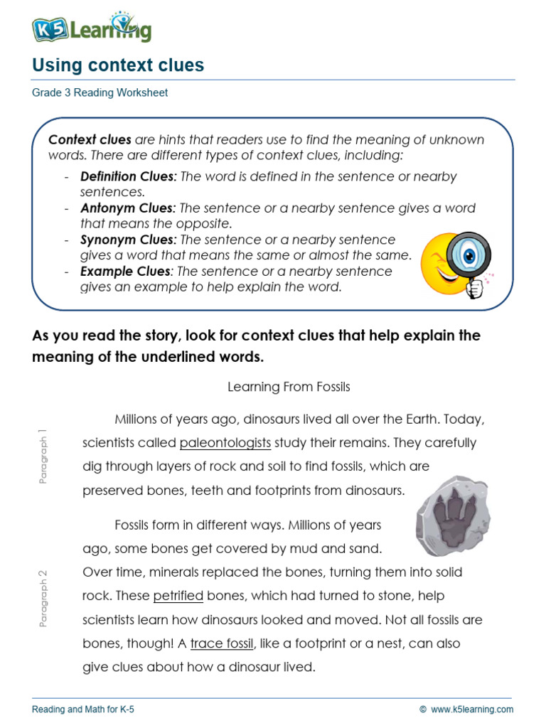 Grade 3 Reading With Context Clues Iaq | PDF | Fossil | Dinosaurs