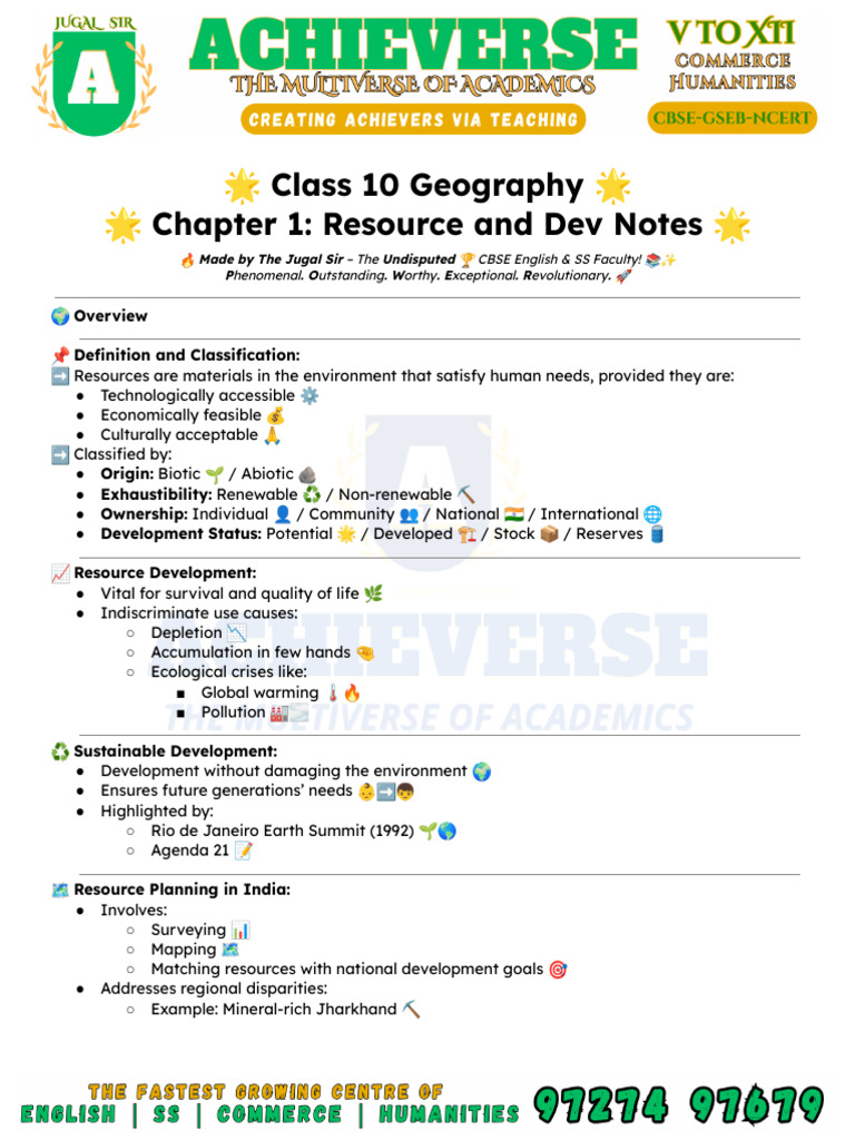 ? Class 10 Geo - Chapter 1 - Resource and Development? | PDF | Soil ...