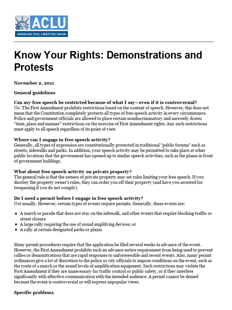 Know Your Rights Demonstrations and Protests FREE SPEECH | PDF ...