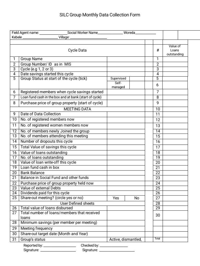SILC Group Monthly Data Form | PDF | Investing | Business