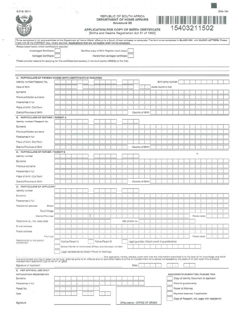 Unabridged Birth Certificate Application 1 | PDF