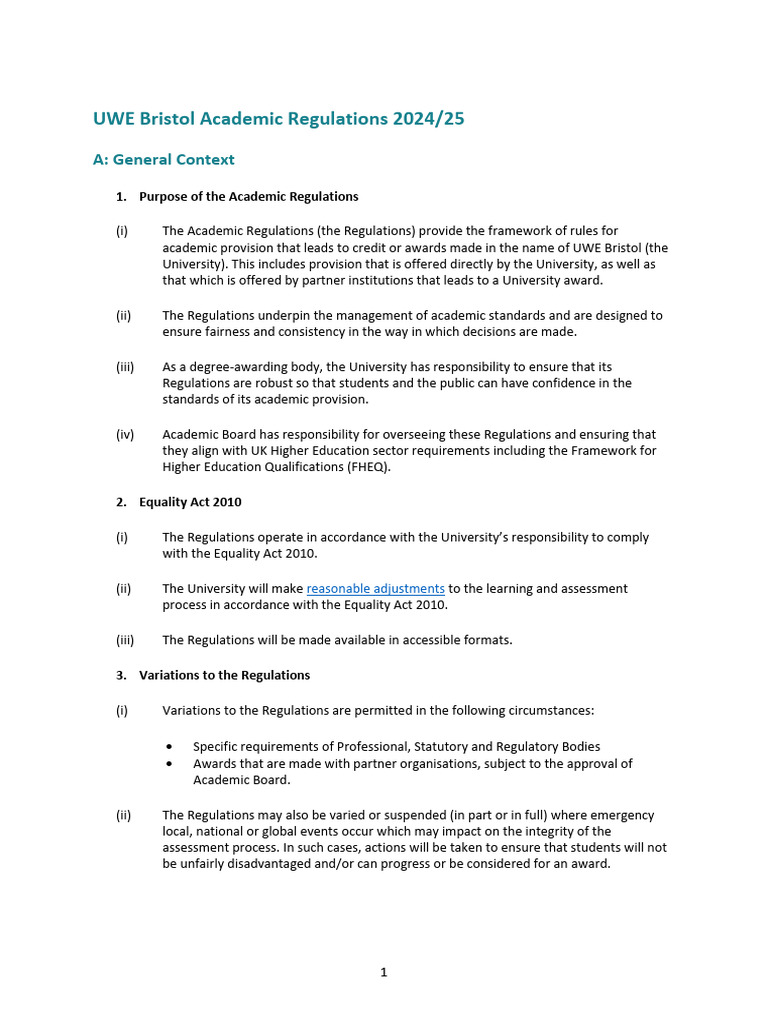 UWE Bristol Academic Regulations 2024/25 | PDF | Doctorate | Doctor Of ...