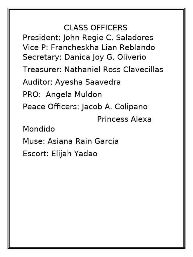 Class President and Officers List | PDF