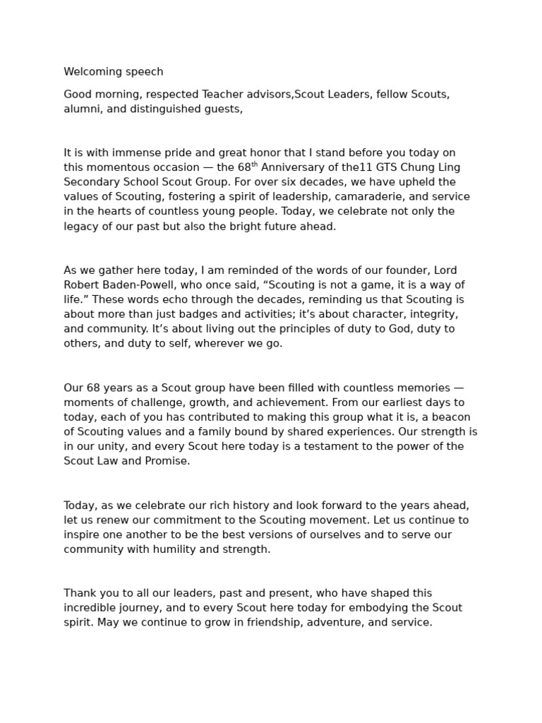 Welcoming Speech Scout | PDF