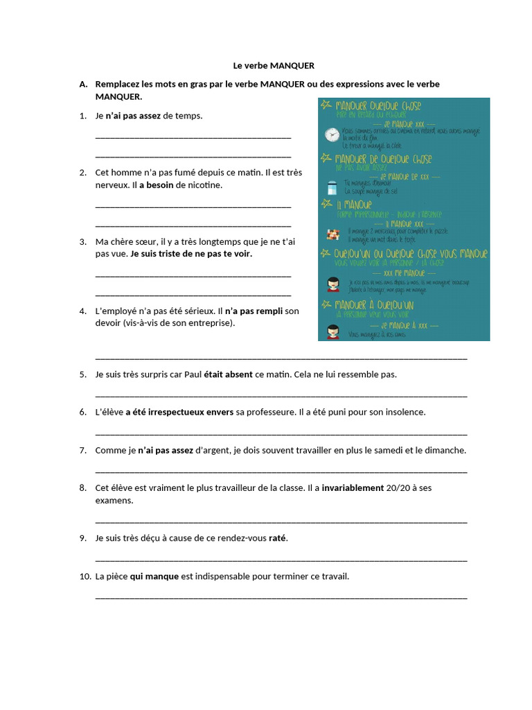 Conjugaison et usage du verbe manquer | PDF