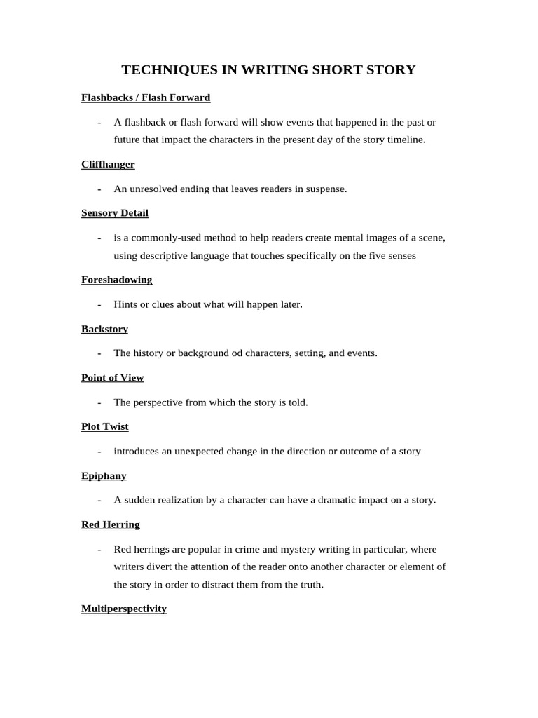 Techniques in Writing Short Story | PDF