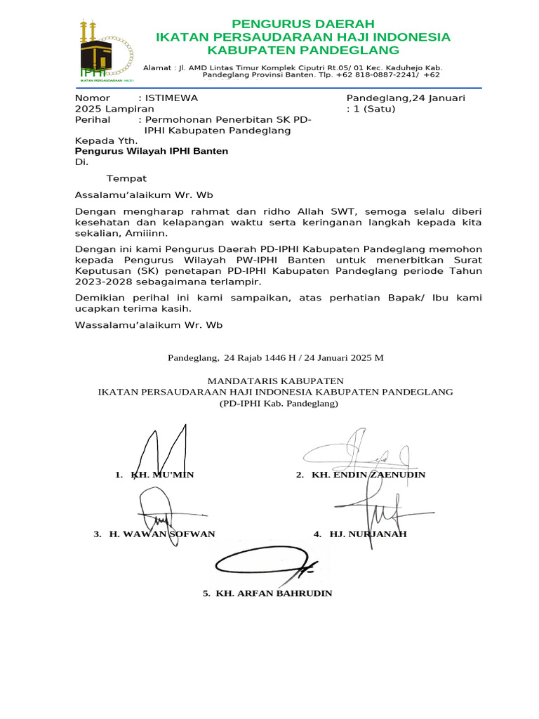 Surat Permohonan SK Pengurus Daerah Iphi Kab. Pandeglang | PDF