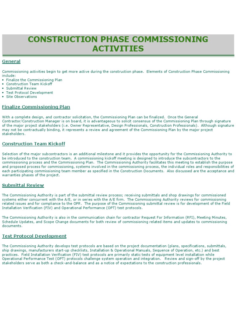 Construction Phase Commissioning Guide | PDF | Construction Management ...