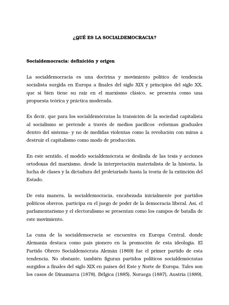 Definición y evolución de la socialdemocracia | PDF | Democracia social ...