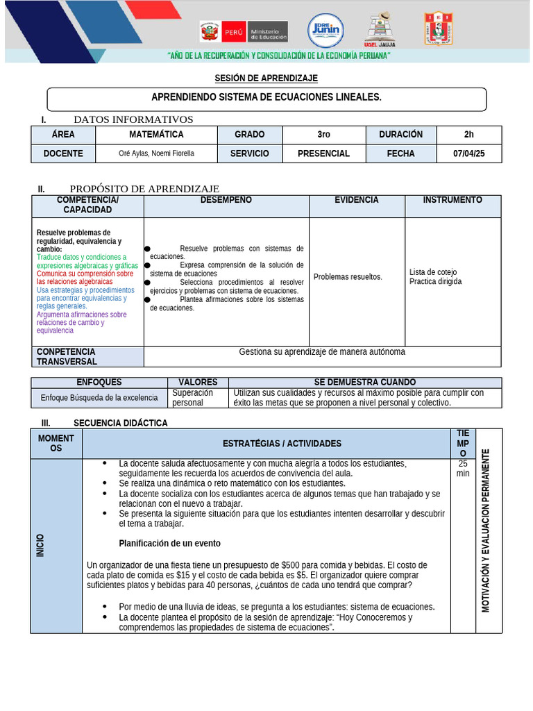 Sesion de Aprendizaje Tercero 1 Tema 3 | PDF | Ecuaciones | Aprendizaje
