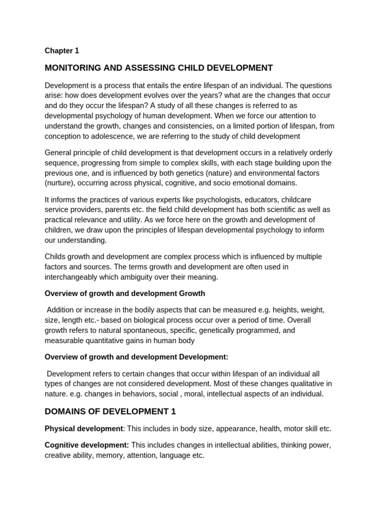 Monitoring and Assessing Child Development Chapters | PDF ...