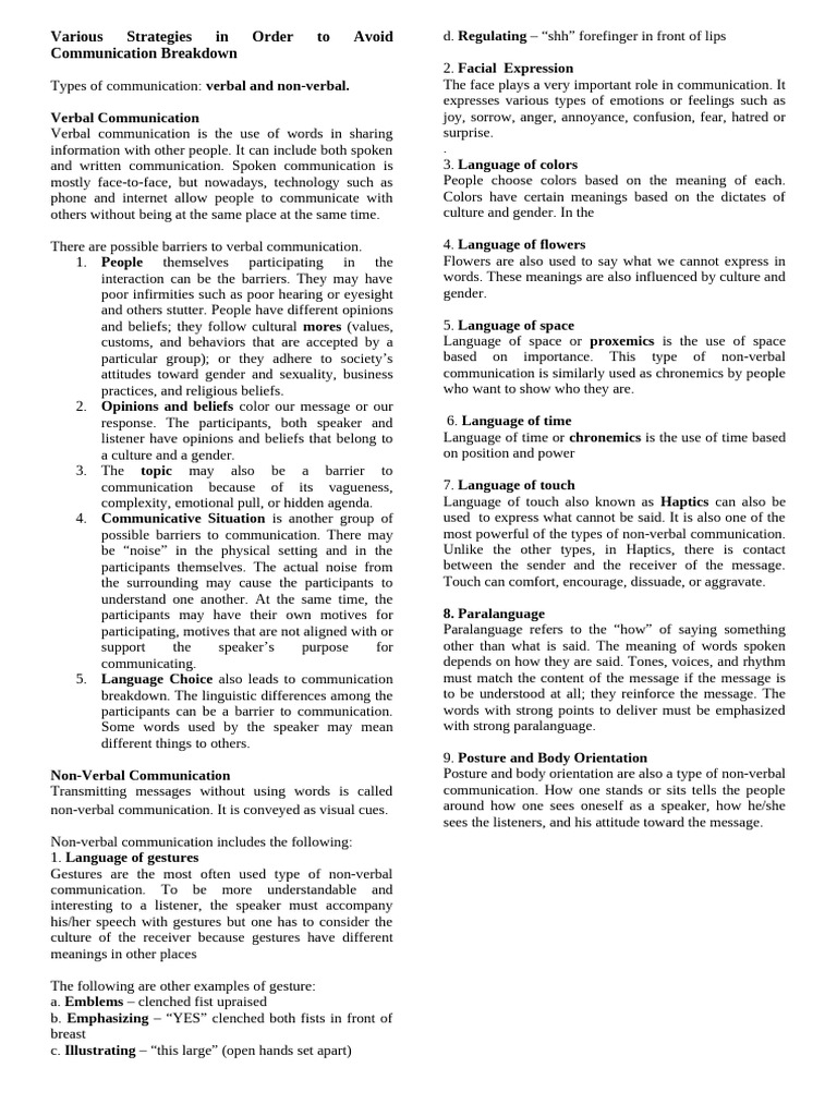 Lesson 3 - Various Strategies To Avoid Comm Breakdown | PDF ...