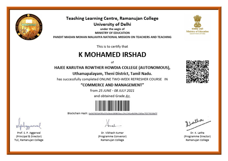 Refresher Certificate. TLC Ramanujan | PDF