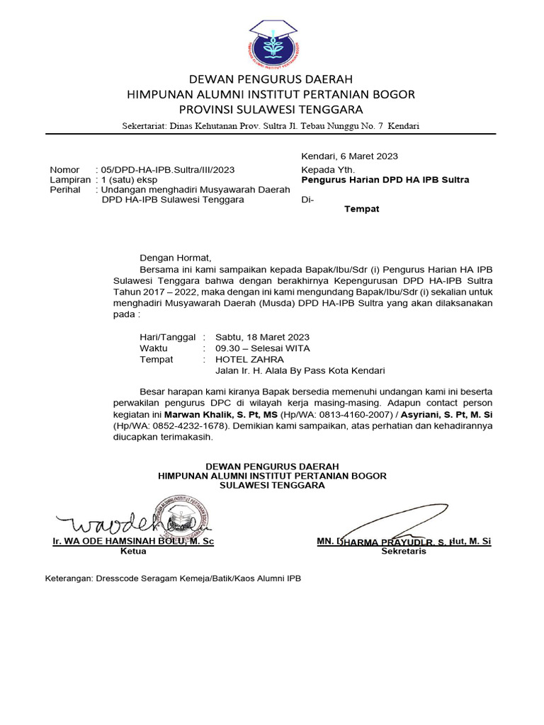 Surat Undangan Musda 2023 To Pengurus Harian | PDF
