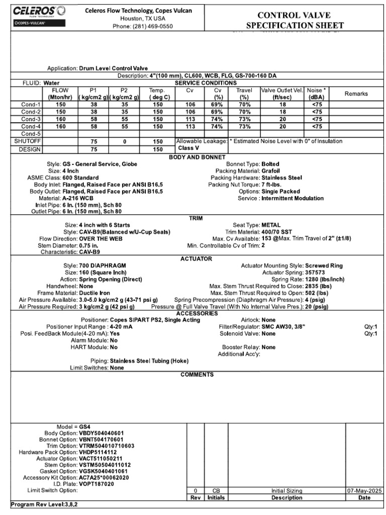 SPX Copes-Vulcan Drum Level Control Valve Size Ø4 Inch X Ø4 Inch | PDF
