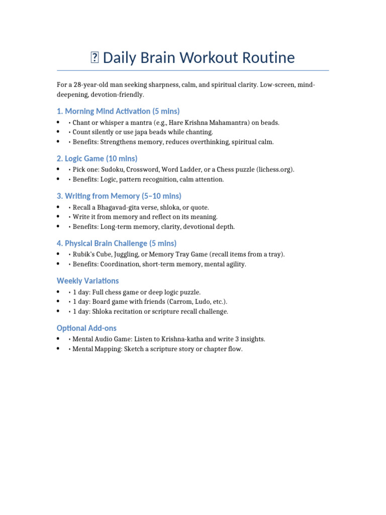 Daily Brain Workout and Tracker | PDF