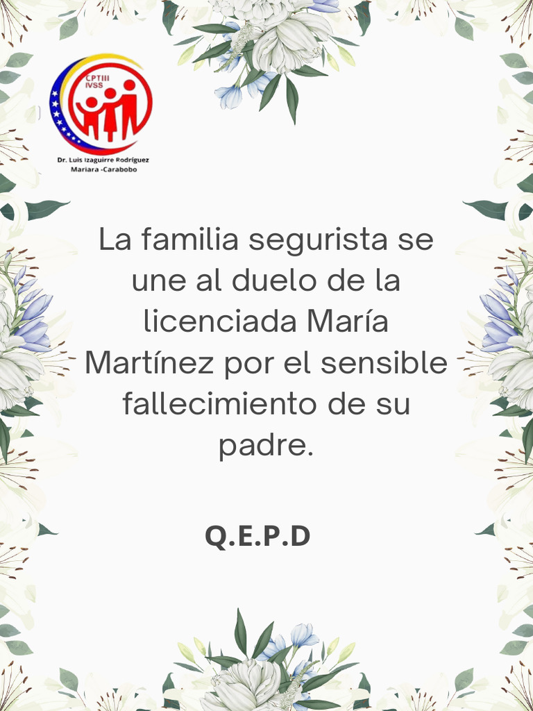 Documento Carta de Consuelo y Pésame para Fallecimiento Luto o Muerte ...