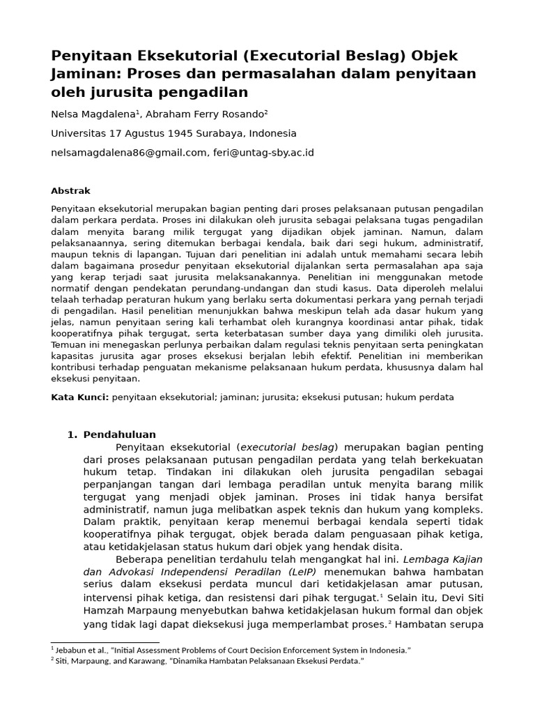 Penyitaan Eksekutorial (Executorial Beslag) Objek Jaminan | PDF