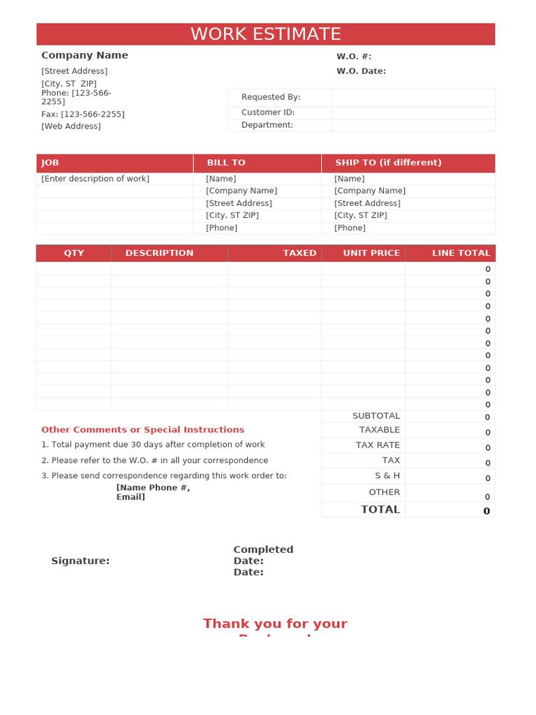 Work Estimate Sheet Template | PDF | Payments | Taxes