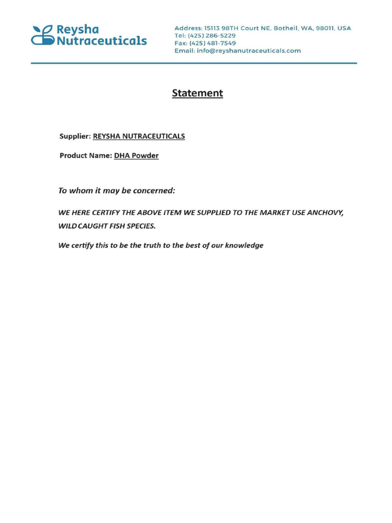 4e. Statement Spesies Ikan DHA Plus | PDF