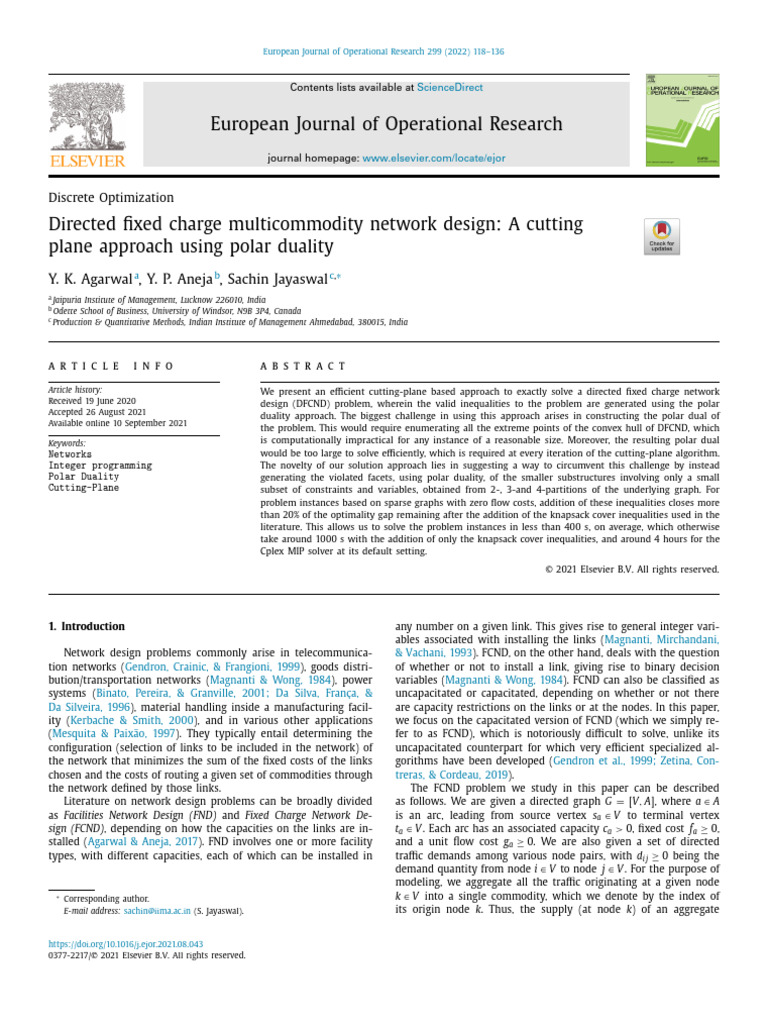 Agarwal Directed Fixed Charge Multicommodity Network Design Using Polar Duality | PDF | Geometry ...