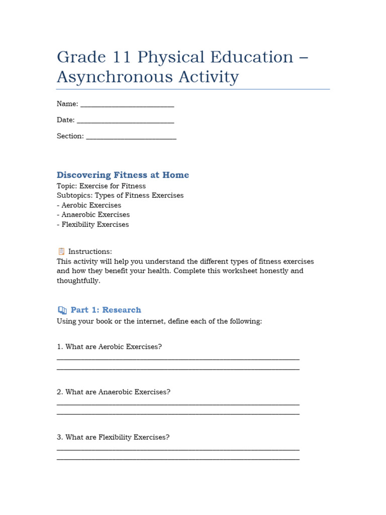 Grade11 PE Asynchronous Activity | PDF | Physical Fitness | Management Of Obesity