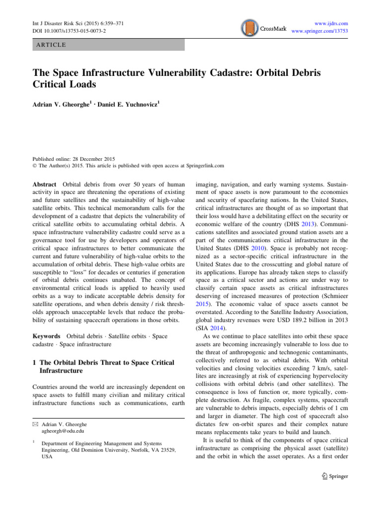 The Space Infrastructure Vulnerability C | PDF | Space Debris | Outer Space