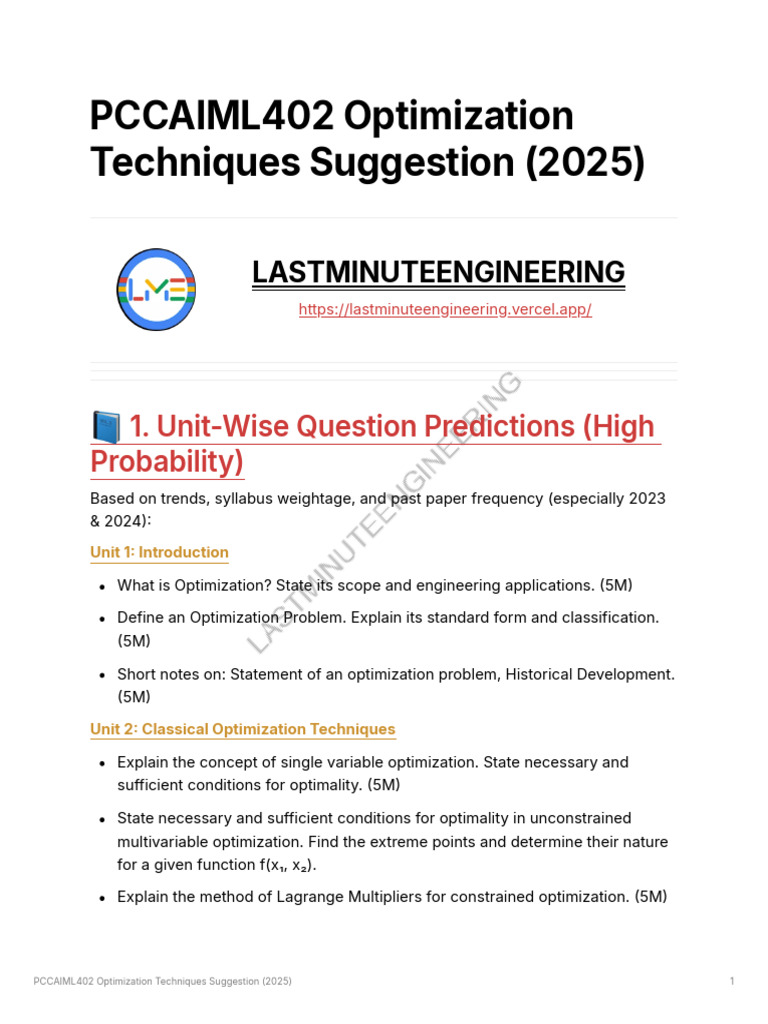 LME Optimization Techniques Suggestion (2025) | PDF | Linear ...