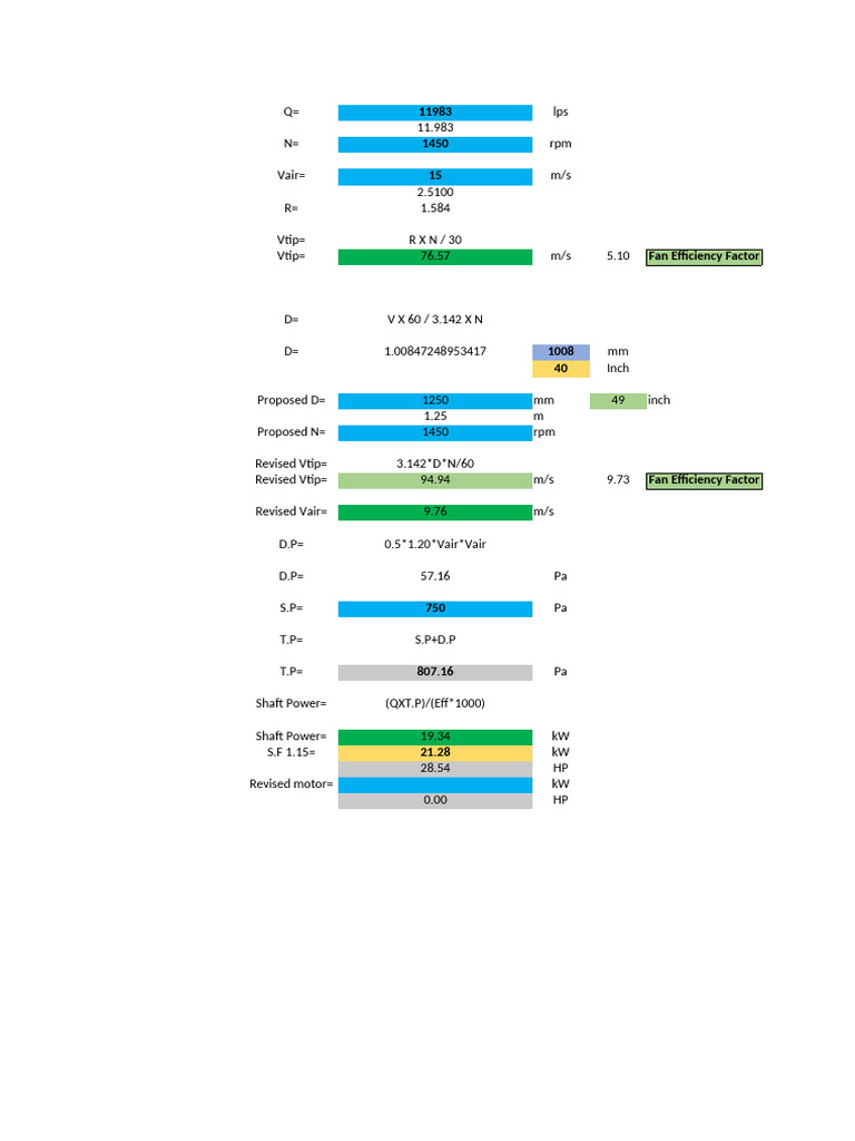 Axial Fan Calculation Sheet | PDF