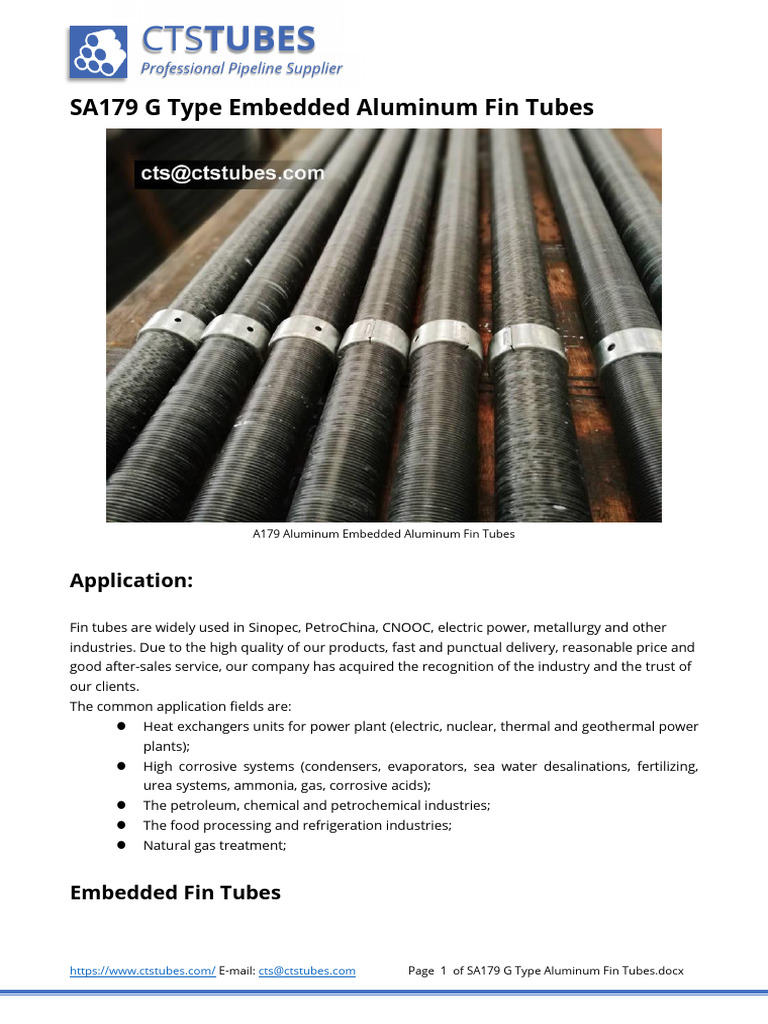 SA179 G Type Aluminum Fin Tubes | PDF | Pipe (Fluid Conveyance) | Steel