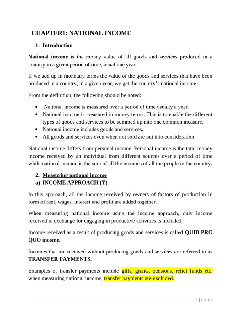 Chapter1 National Income | PDF | Cost Of Living | Gini Coefficient
