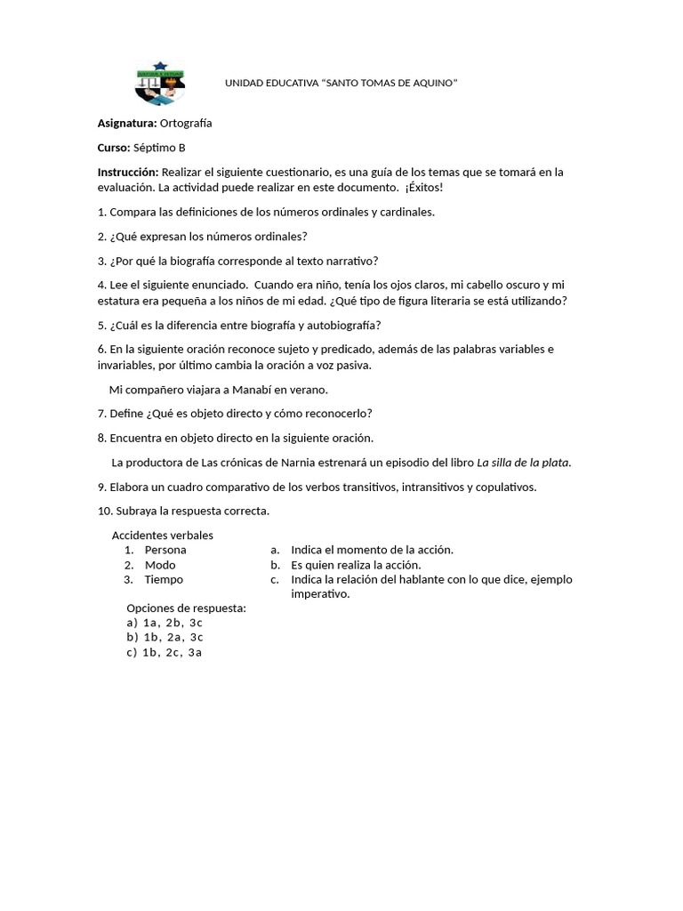 Cuestionario Refuerzo Tercer Trimestre | PDF