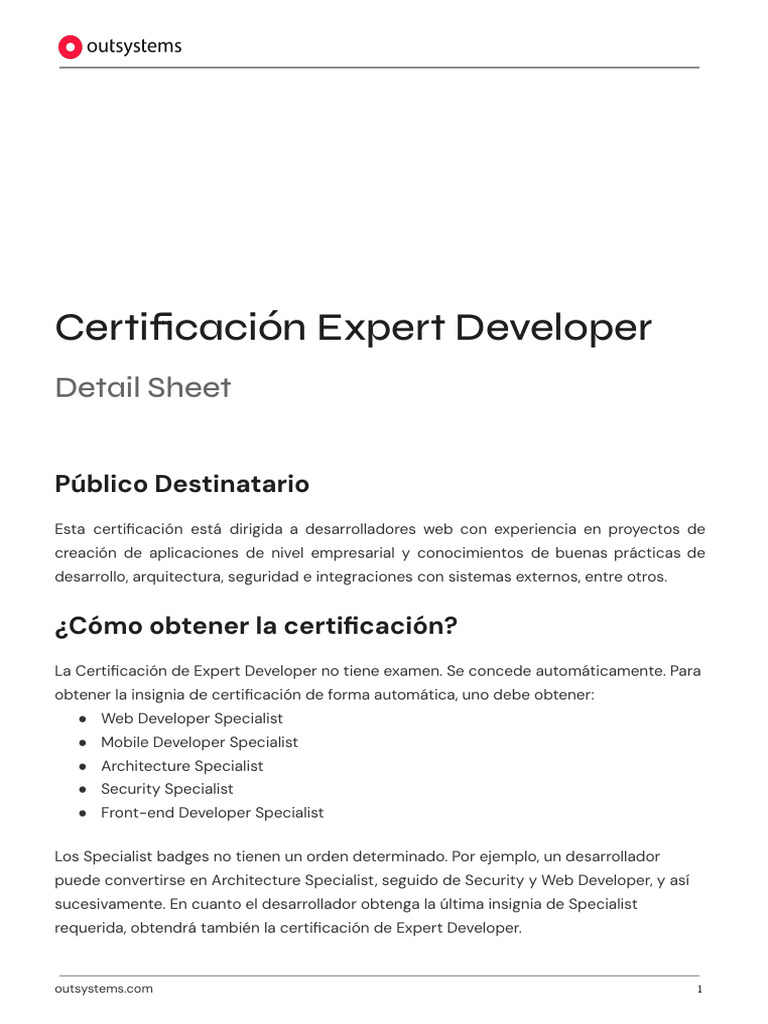 ODC Expert Developer Certification - Detail Sheet - ES | PDF