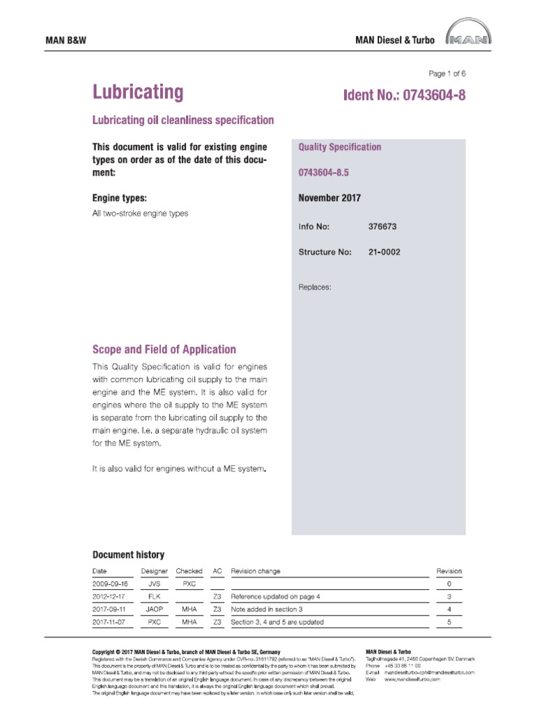 0743604-8.5 Lubricating Oil Specification | PDF
