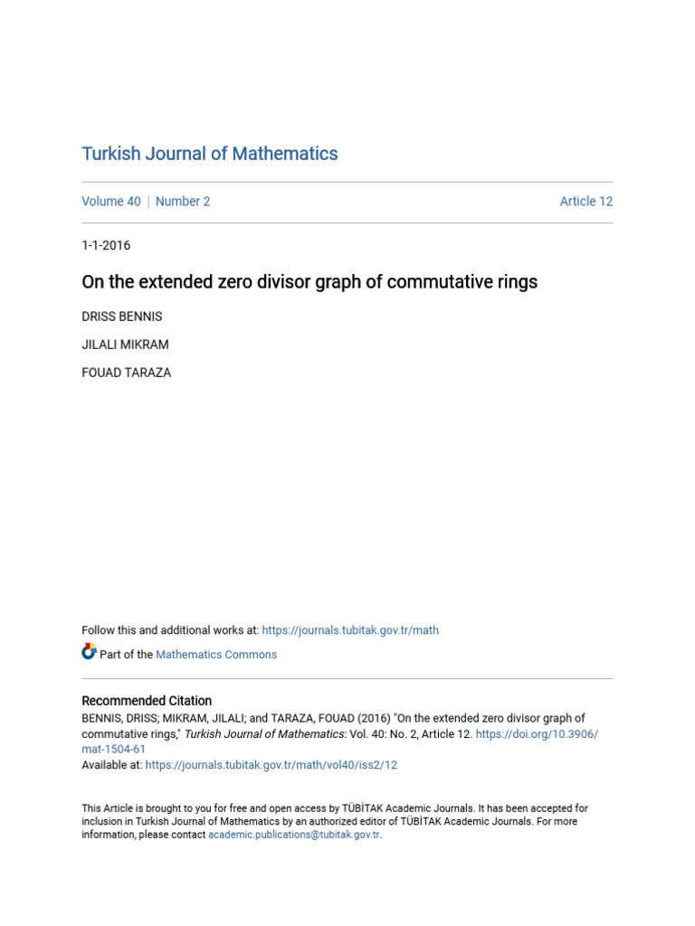 On The Extended Zero Divisor Graph of Commutative Rings | PDF | Ring ...